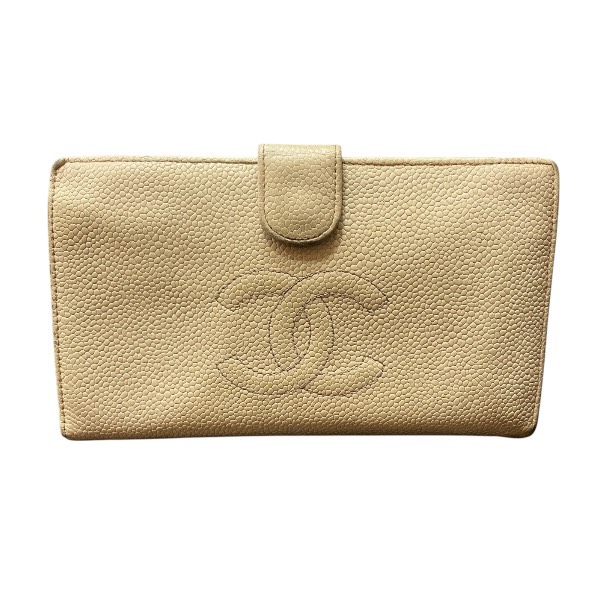 シャネル CHANEL キャビアスキン アイボリー 2つ折り財布 レディース【中古】