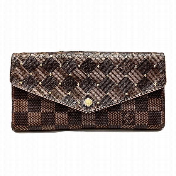 ルイヴィトン Louis Vuitton ダミエ ポルトフォイユ サラ N60249 エベヌ スタッズ ローズバレリーヌ 2つ折り財布 レディース【中古】