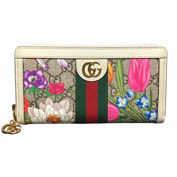 グッチ GUCCI GGフローラ オフィディア 523154 ラウンドファスナー 花柄 長財布 レディース【中古】
