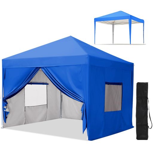 ワンタッチ タープテント 3段階調節 3M/2.5M/2M UVカット 耐水 スチール キャンプ アウトドア 耐水専用横幕/サイドシート4枚付属 テント キャンプ用品 ワンタッチテント タープ(ブルー,3M)