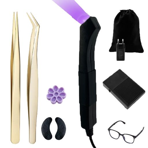 LEDライト マツエク専用 プ静音フットスイッチ付き 3.5W UV 施術スピードアップ 手持ち式 UVまつげライトポータブルUV LEDラン紫色LEDライトクリップと収納バッグ付きネイルとまつげエクステ…