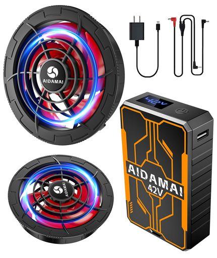 2025 新型設計 ファンバッテリーセット【42V業界最強風量216L/秒】 ファン付き作業服用 暴風 -15.5°Cの冷感体験 4段階風量調節 9CM服穴径対応 長寿命 猛暑対策(ブラックX赤羽根)