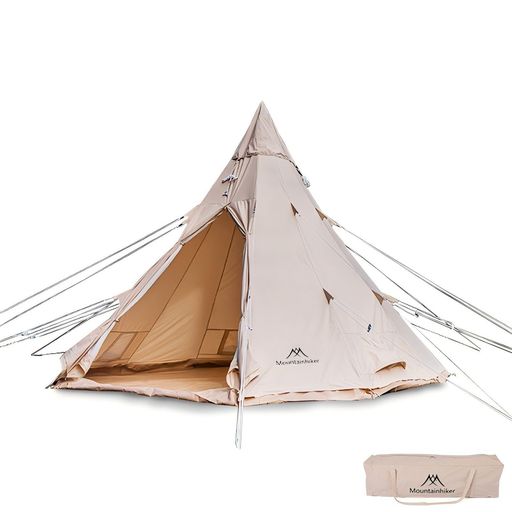 MOUNTAINHIKER ワンポールテント 円錐ピラミッドテント 300CM T/C 素材 防水 420G PVC 底、耐火性換気デザイン 大型屋外テント 家族や冬のキャンプに最適