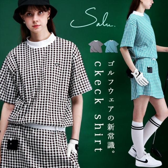 チェック柄トップス レディース ゴルフウェア 半袖 送料無料・(100)メール便可