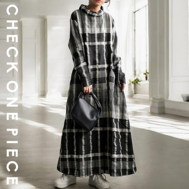 チェック柄ワンピース ワンピース レディース ロング 送料無料・(100)メール便可