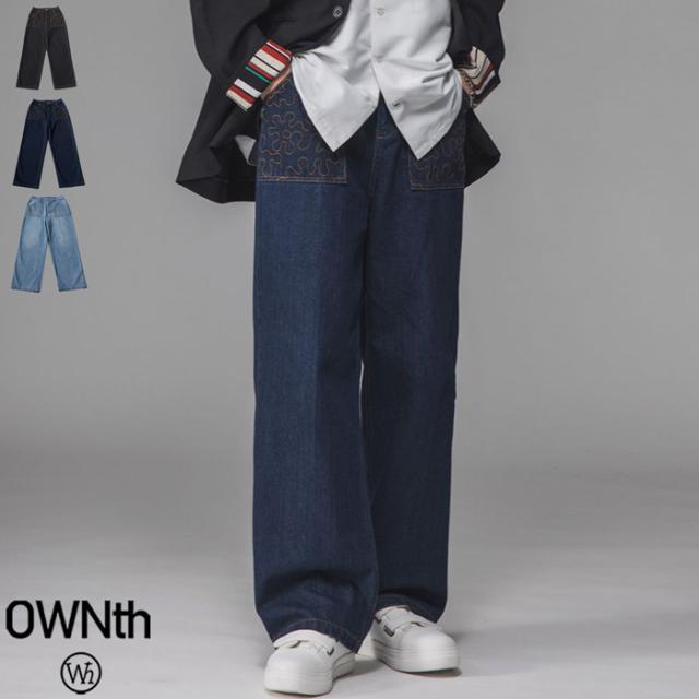 配色ステッチ デニムパンツ メンズ ロング ワイド 送料無料・メール便不可 冬新作