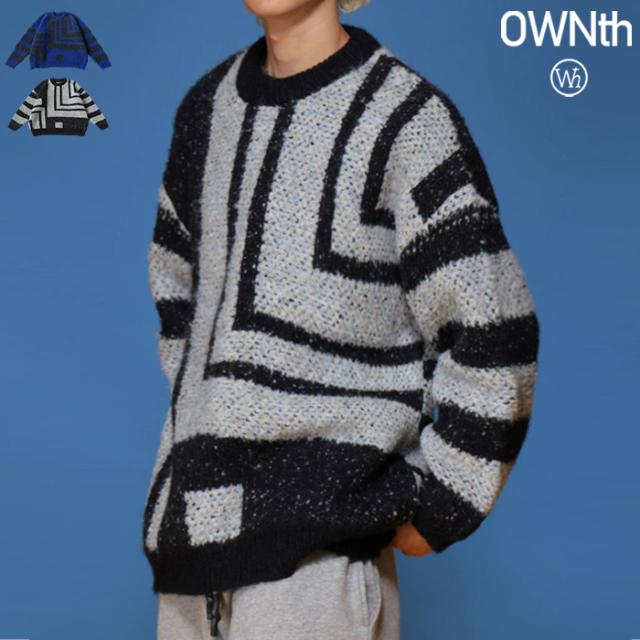 最大半額★選べる福袋！19日20時〜26日10時 幾何学柄 モヘアタッチニット ユニセックス 長袖 トップス 送料無料・メール便不可 秋新作