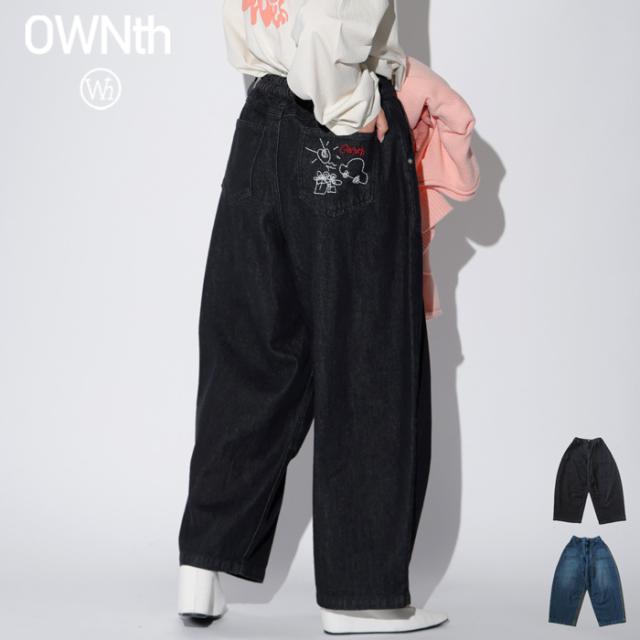 刺繍デザイン デニム バレルパンツ レディース 綿100 送料無料・メール便不可 冬新作