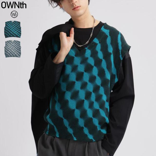 タイダイ柄 ニットベスト メンズ ベスト 綿100 送料無料・(100)メール便可 冬新作