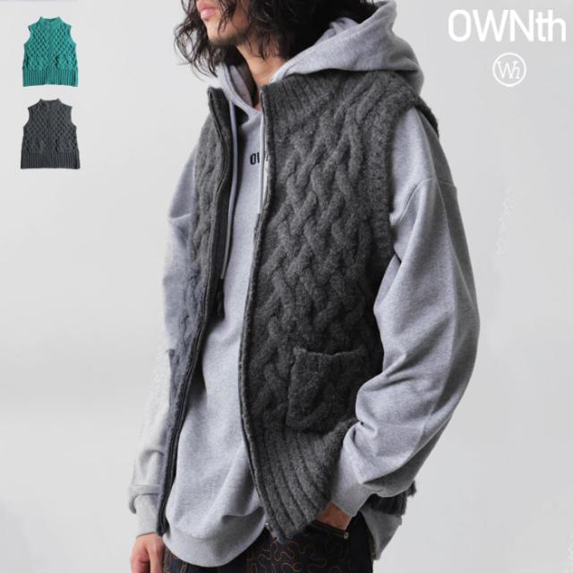 最大半額★選べる福袋！19日20時〜26日10時 籠編み風ニットベスト ユニセックス ハイネック ベスト 送料無料・メール便不可 秋新作