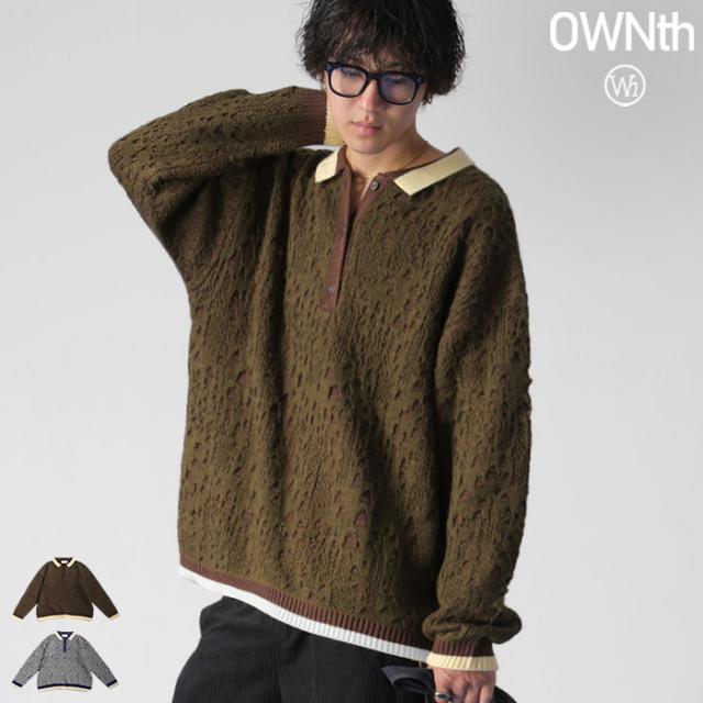 最大半額★選べる福袋！19日20時〜26日10時 透かし編みレイヤードポロニット ユニセックス 長袖 送料無料・メール便不可 秋新作