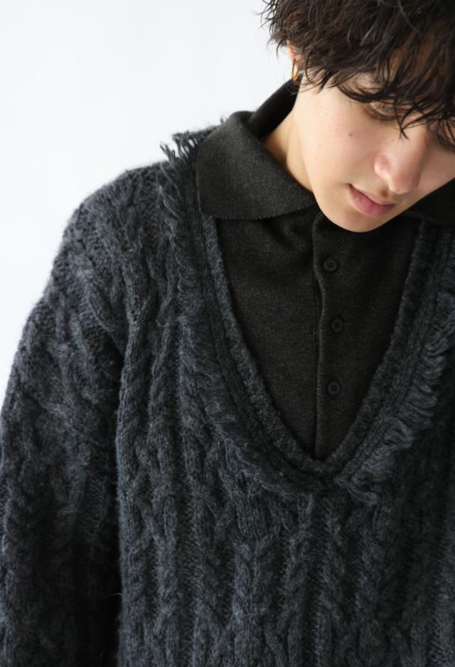 レイヤード風フリンジニットシャツ ユニセックス ニット 送料無料