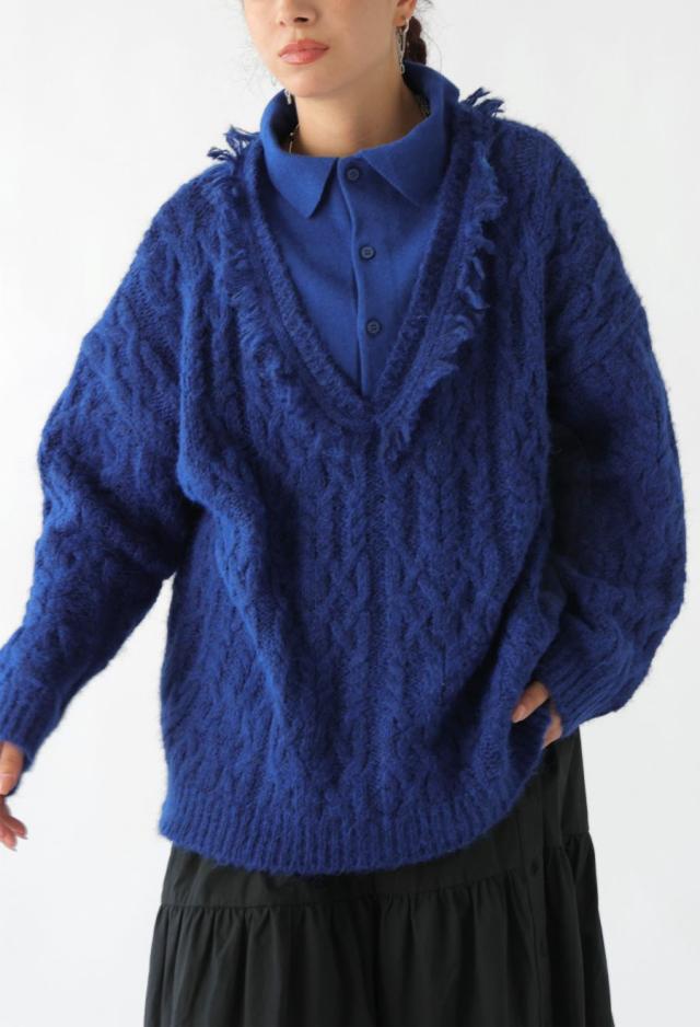 レイヤード風フリンジニットシャツ ユニセックス ニット 送料無料