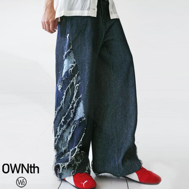 デニム切替 ワイドパンツ レディース デニム 無地 送料無料・メール便不可 冬新作