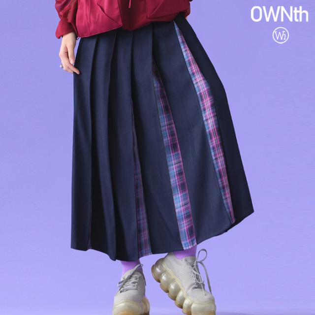 チェック柄切替 プリーツスカート レディース ロング 送料無料・メール便不可 冬新作