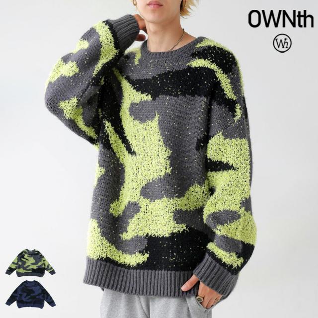 最大半額★選べる福袋！19日20時〜26日10時 カモフラ柄 ニット ユニセックス クルーネック 送料無料・メール便不可 秋新作