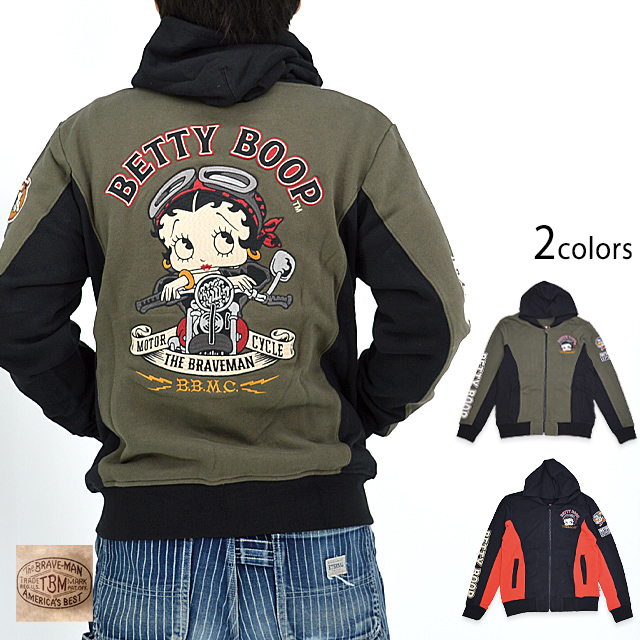 BR×BETTYコラボ 裏毛フルジップパーカー The BRAVE-MAN BBB-2353 ブレイブマン ベティーちゃん 刺繍 スウェット
