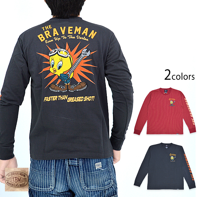 BR×LOONEYコラボ 天竺ロングTシャツ The BRAVE-MAN LTB-2314 ブレイブマン 刺繍 長袖 バイカー