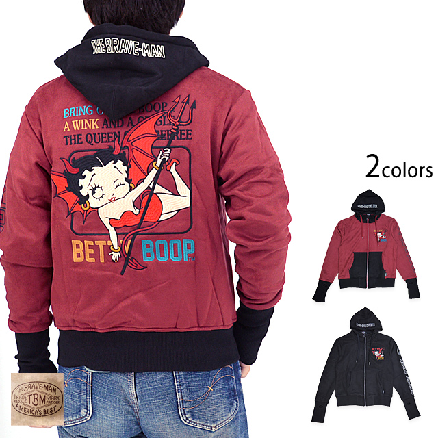 BR×BETTYコラボ 起毛プレーティング×ボアフルジップパーカー The BRAVE-MAN BBB-2459 ブレイブマン ベティーちゃん 刺繍