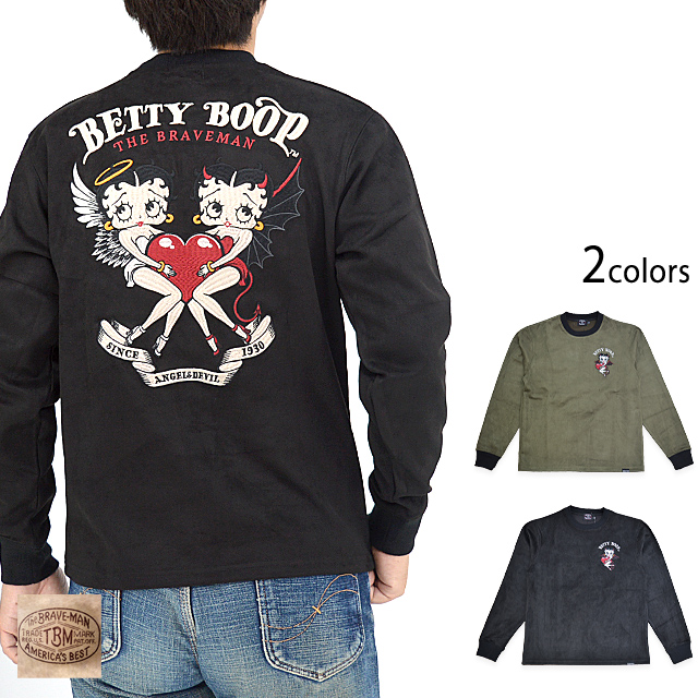 BR×BETTYコラボ 起毛プレーティング C/N長袖Tシャツ The BRAVE-MAN BBB-2447 ブレイブマン ベティーちゃん 刺繍
