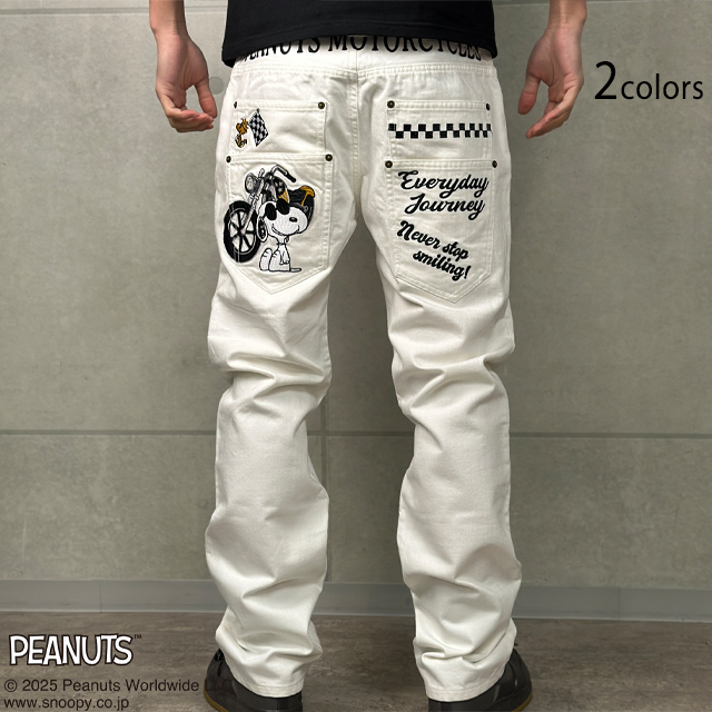 スヌーピー×フラッグスタッフ モーターサイクルデニムパンツ Flagstaff 452100 ジーンズ 刺繍 ウッドストック ピーナッツ