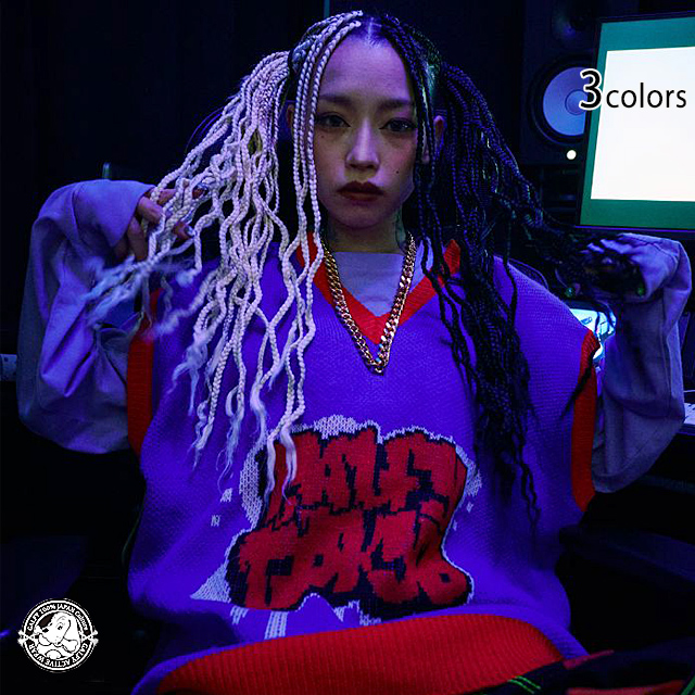 わんわん落書きニットチョッキ GALFY 131008 ガルフィー 犬 ユニセックス ゆったりめ ビッグシルエット