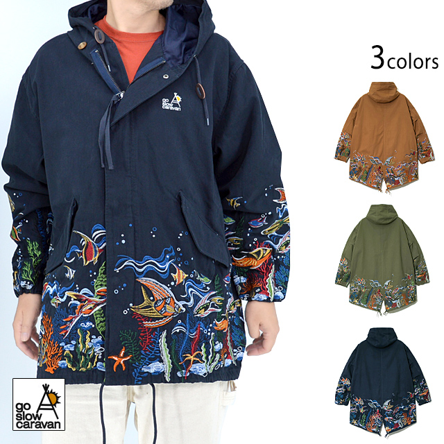 ライトキャンバスパネル刺繍モッズコート go slow caravan 330219 ゴースローキャラバン アウトドア ユニセックス