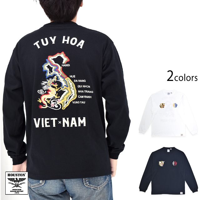 USコットン刺繍長袖Tシャツ「MAP」 HOUSTON 22277 ヒューストン 地図 マップ 和柄 ロングTシャツ