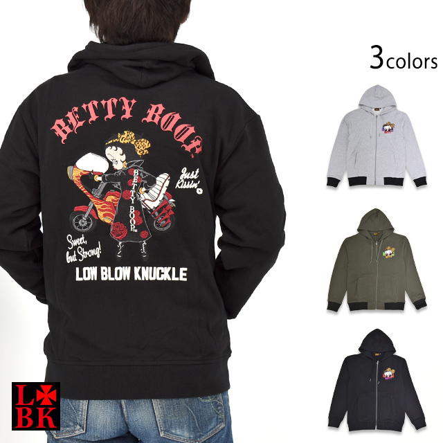 LBK×BETTY 夜露死苦ヤンキーBETTYフルジップスウェットパーカー ロウブロウナックル 595862 ベティーちゃん 刺繍