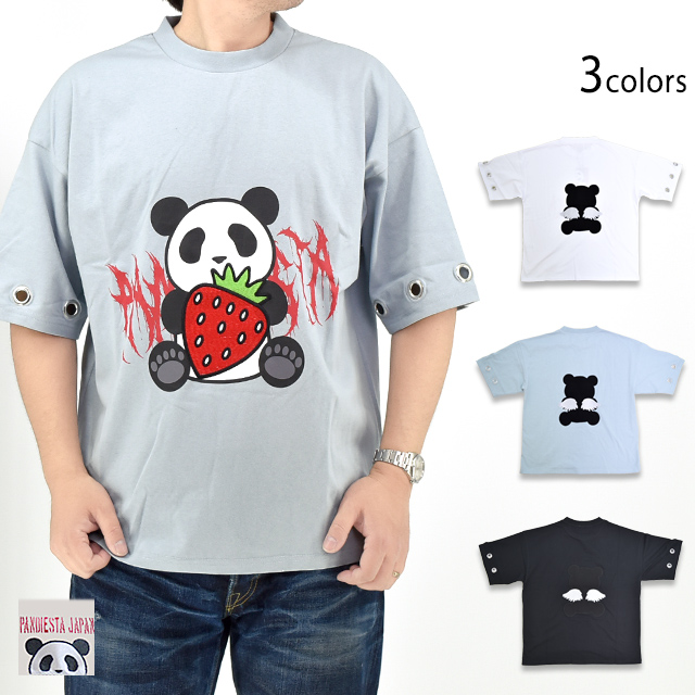 イチゴとパンダさんハトメ袖BIG Tシャツ PANDIESTA JAPAN 585106 パンディエスタジャパン ゆったりめ ユニセックス