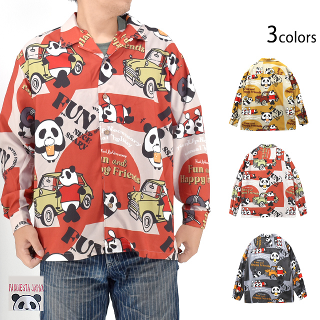 BEER＆CARS総柄オープン長袖シャツ PANDIESTA JAPAN 595321 パンディエスタジャパン パンダ ロングスリーブ