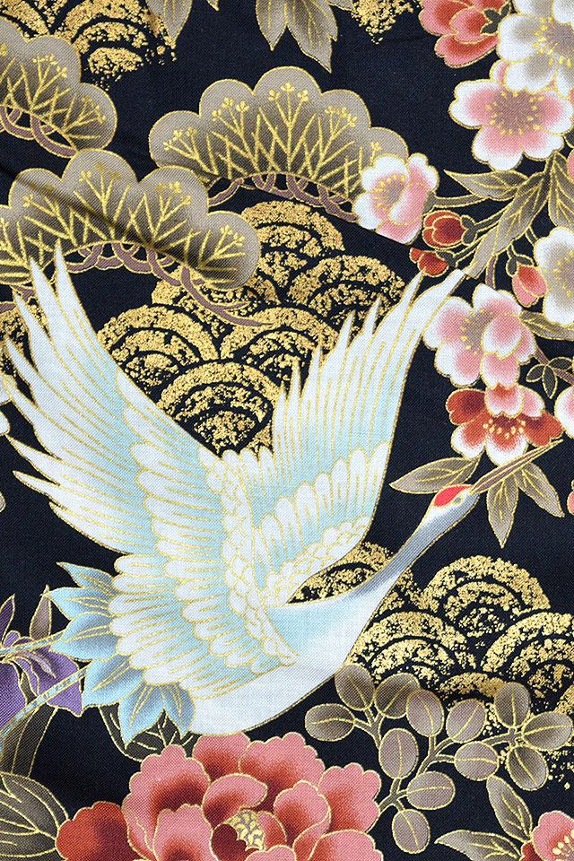 ゴールドラメ半袖レギュラーシャツ「金粉舞鶴」 衣櫻 SA-1397 ツル 和