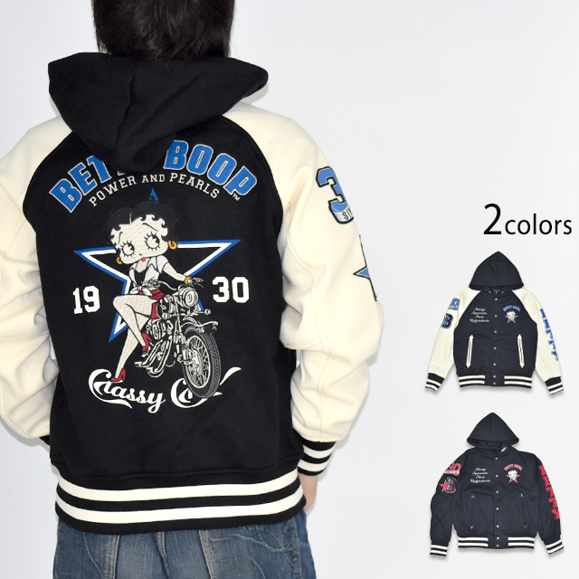 BETTY×ネバーマインド ボンディングスタジャン NEVER MIND BBN-2527 ベティーちゃん 刺繍 スタジアムジャンパー