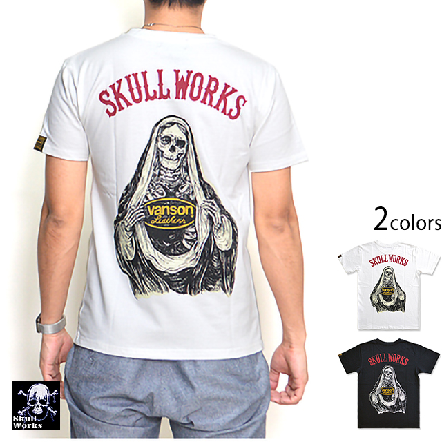 SKULL WORKS×VANSONマリア半袖Tシャツ◆スカルワークス/送料無料アメカジバイカーバンソン