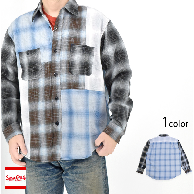 インディゴオンブレチェッククレイジーロングスリーブワークシャツ SUGER CANE SC29523 シュガーケーン 日本製