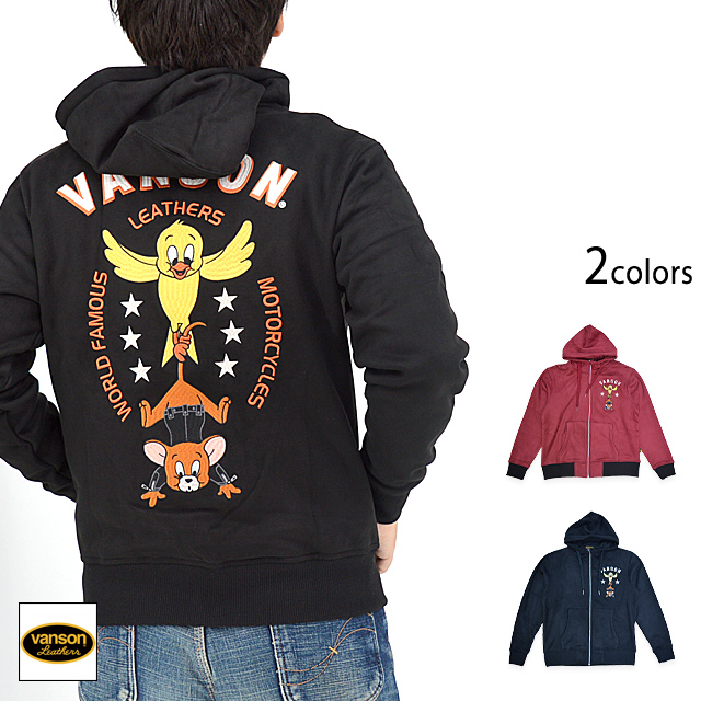 vanson×TOM＆JERRY 起毛ボンディングフルジップパーカー vanson TJV-2441 バンソン ヴァンソン トムとジェリー 刺繍