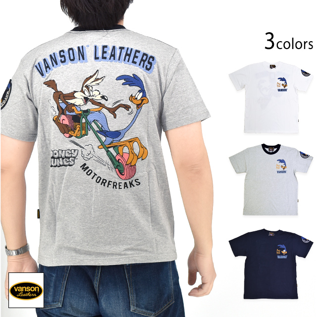 vanson×LOONEY 天竺半袖Tシャツ vanson LTV-2506 バンソン ヴァンソン 刺繍 コヨーテ ロードランナー
