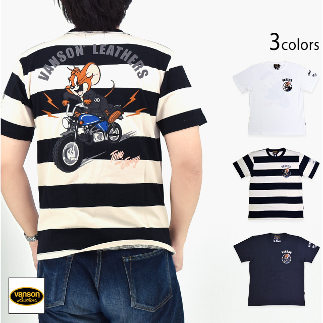 vanson×TOM＆JERRY 天竺半袖Tシャツ vanson TJV-2518 バンソン ヴァンソン トムとジェリー 刺繍 バイカー