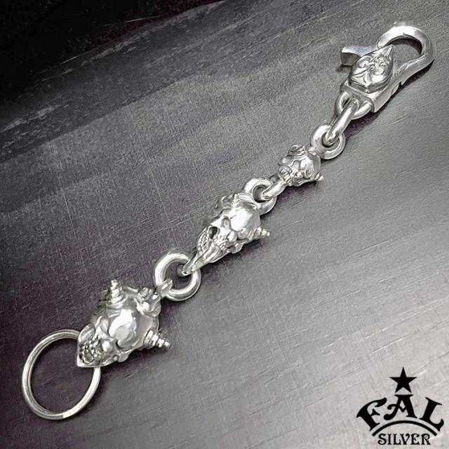 エフエーエル F.A.L FAL シルバー キーチェーン トリプル スウィル キーチェーン メンズ スカル ピエロ キーホルダー キーフック ばね式 シルバー925 アクセサリー 国産 人気