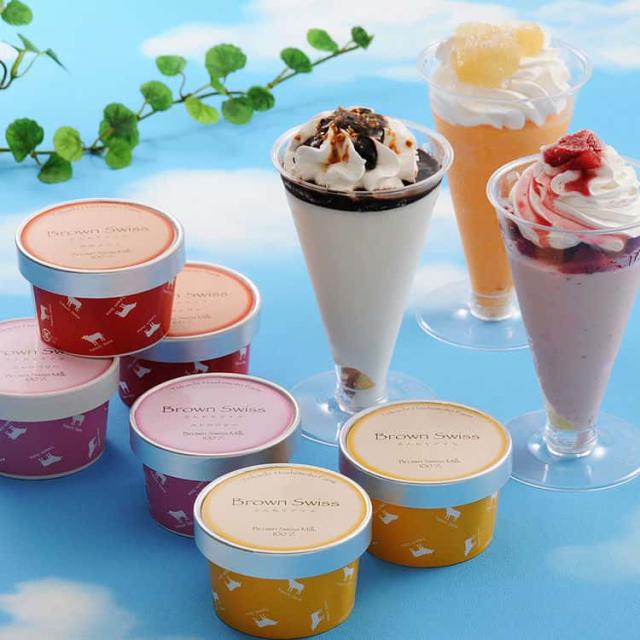 北海道 「十勝ドルチェ」 ブラウンスイスアイス80mlx12個 ＆十勝パフェ200mlx6 ブラウンスイス種の生乳を使用したアイスクリームと十勝パフェのセットです お歳暮 お中元 お土産 ご進物 ギフト 5000152