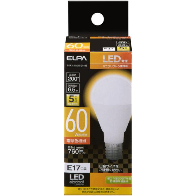 ELPA 【送料無料】LDA7L-G-E17-G4106 LED電球ミニクリ形60W相当L色 (LDA7LGE17G4106)の通販はau PAY マーケット - タンタンショップ au ...