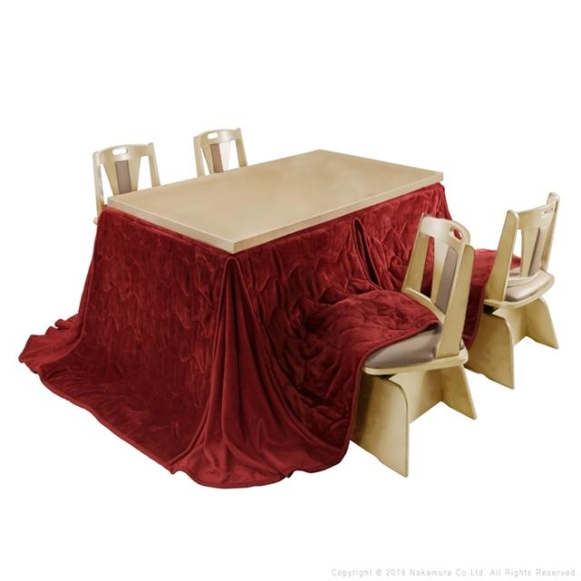 6段階に高さ調節できるダイニングこたつ〔スクット〕 150x90cm 6点セット(本体+専用こたつ布団+回転椅子4脚)SAI 彩 長方形 (ナチュラル-レンガ×ブラウン) ナカムラ i-3300259narg【送料無料】 (i3300259narg)