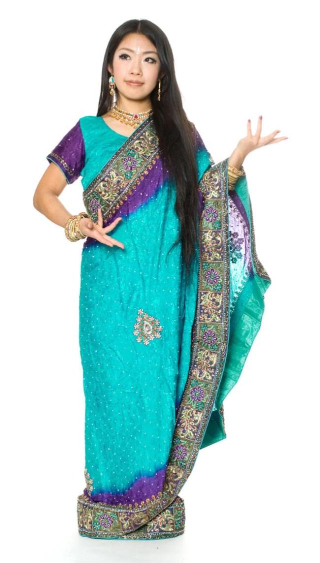 【送料無料】 【1点物】婚礼用ゴージャスサリー3点セット【ターコイズ】 / TIRAKITA(ティラキタ) インド インドサリー レディース エスニック衣料 アジアンファッション エスニックファッション