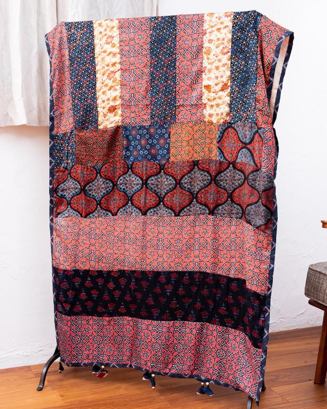 【送料無料】 【インド品質】 1点もの インドの伝統柄 アジュラック模様 ドゥパッタ ストール【約76cm×224cm】 / スカーフ 民族衣装 ショール レディース エスニック衣料 アジアンファッション エスニックファッション 送料無料】 【インド品質】 1点もの インドの伝統柄 アジュラック模様