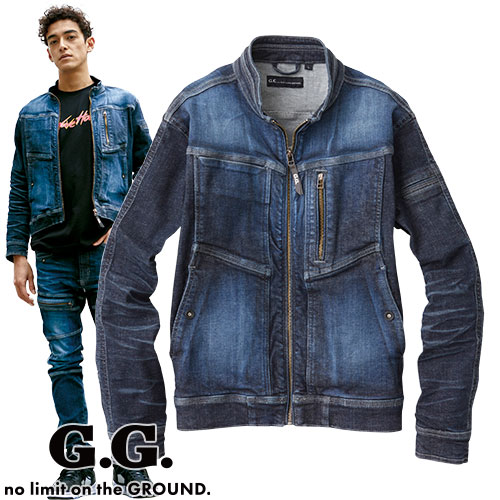 作業服 デニム 桑和 SOWA G.GROUND 長袖ブルゾン 1682-20 作業着 通年 秋冬 ストレッチ 吸汗性 製品洗い