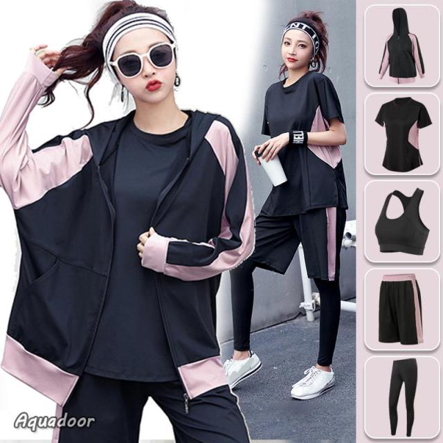 トレーニングウエア スポーツウェア フィットネスウェア 4/5点セット レディース ウォーキング スポーツブラ パッツ パーカー Tシャツ ヨガウェア 吸汗 速乾