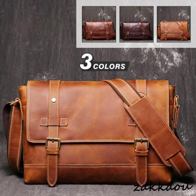 【爆買】本革　メッセンジャーバッグ　ショルダーバッグメンズ 斜めがけ 2way 耐久 ビジネスバッグ　通勤バッグ カバン　牛革　通勤通学 カジュアル アウトドア