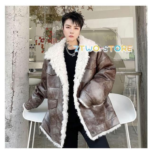 韓国 ファッション 裏ボア ビッグシルエット ライダースジャケット 襟ボア 温感 アウター 男女 シェア服 メンズ レディース ユニセックス 男女兼用 秋 秋冬 韓国 ファッション 裏ボア ビッグシルエット ライダースジャケット 襟