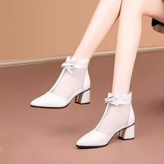 レディース サマーブーツ シースルー ブーツ 太ヒール 歩きやすい 透け レース シンプル お洒落 可愛い 美脚 デイリー お呼ばれ パーティー きれいめ メッシュ