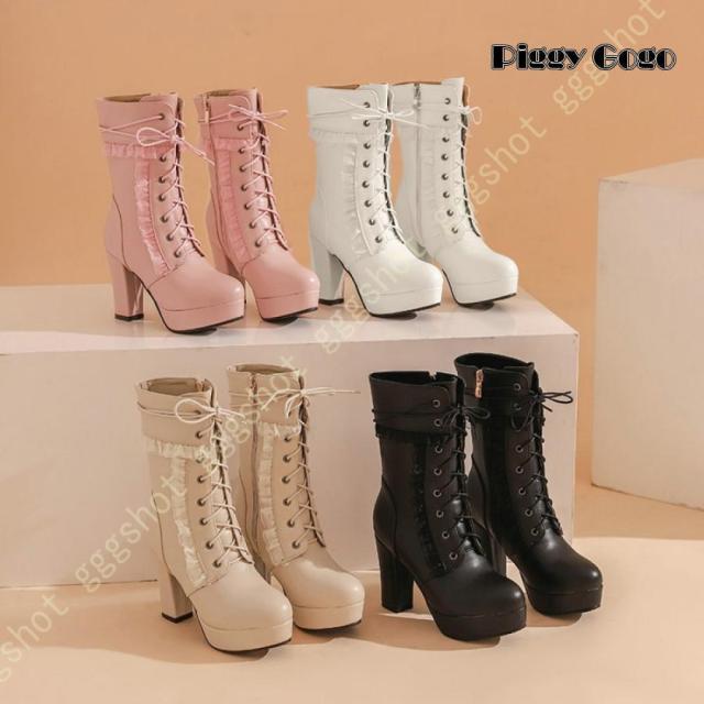 レディース ショートブーツ 厚底 大きいサイズ ブーツ ロリータ シューズ ハイヒール レースアップ 編み上げブーツ 厚底 サイドジップ ブーティ 歩きやすい